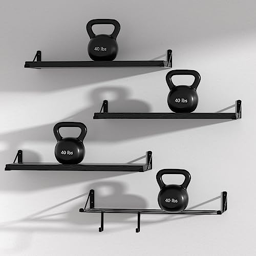 Veluckin Floating Shelf,Wall Mounted Rustic Wood Shelves for Bathroom, Study Room, Living Room, Kitchen,(16in,Set of 3+1,Black)