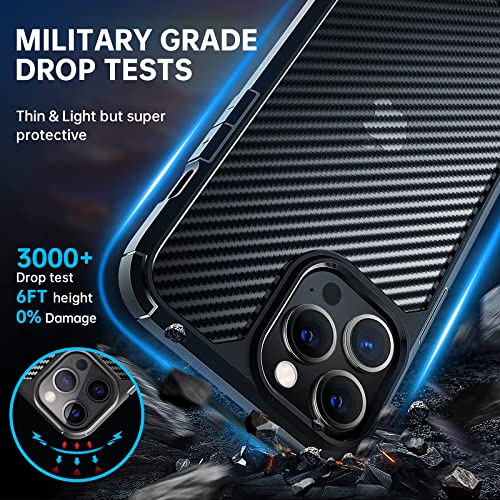 Facbiny Compatible with iPhone 13 Pro Max Case, Carbon Fiber Series [Military Grade Drop Tested], Anti Fingerprints & Scratch, Translucent Slim Fit Shockproof Phone Case 6.7", Black