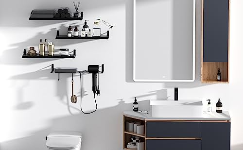 Veluckin Floating Shelf,Wall Mounted Rustic Wood Shelves for Bathroom, Study Room, Living Room, Kitchen,(16in,Set of 3+1,Black)