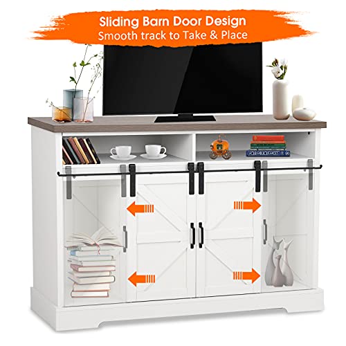 MFSTUDIO Farmhouse Coffee Bar Cabinet, 52" Sideboard Buffet Storage Cabinet TV Stand with Sliding Barn Door for Kitchen Dining Room Living Room, Ivory