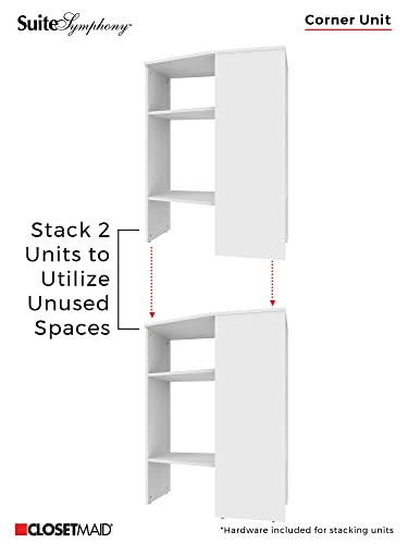 ClosetMaid SuiteSymphony Wood Corner Shelf Unit, 2 Shelves, Adjustable Stacking, for Storage, Closet, Clothes, Shoes, Décor, Graphite Grey