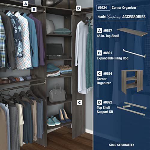 ClosetMaid SuiteSymphony Wood Corner Shelf Unit, 2 Shelves, Adjustable Stacking, for Storage, Closet, Clothes, Shoes, Décor, Graphite Grey