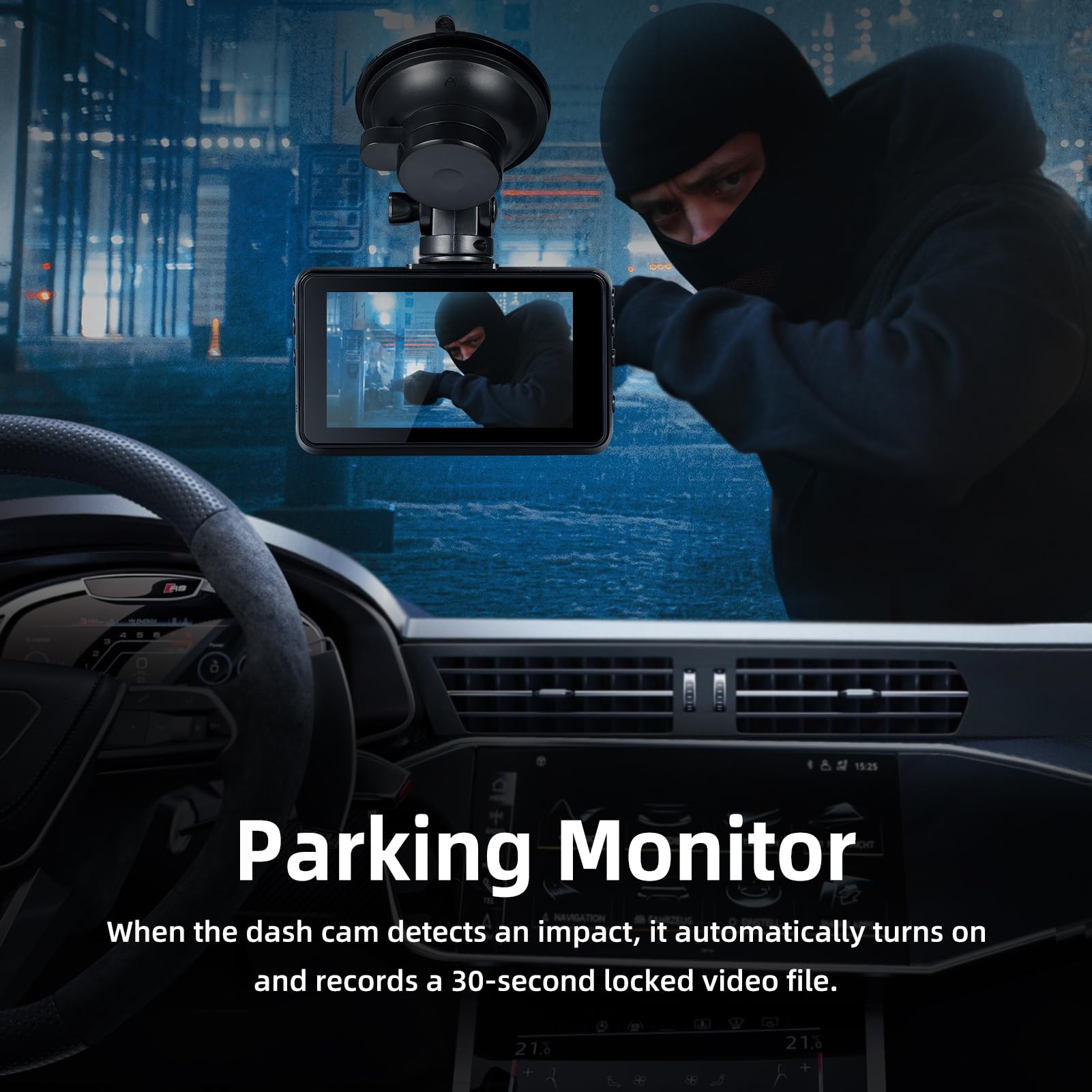 REIZIX Dash Cam 1080P Full HD, 64G SD Card, On-Dashboard Camera Video Recorder Dashcam for Cars with 3" IPS LCD Display, Night Vision, WDR, Motion Detection, Parking Mode, G-Sensor, 170° Wide Angle