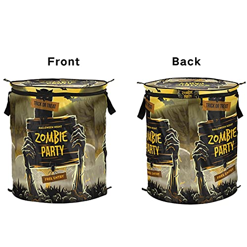 Happy Halloween Zombie Owl Moon Pop Up Laundry Hamper with Lid Foldable Storage Basket Collapsible Laundry Bag for Camping Home Organization