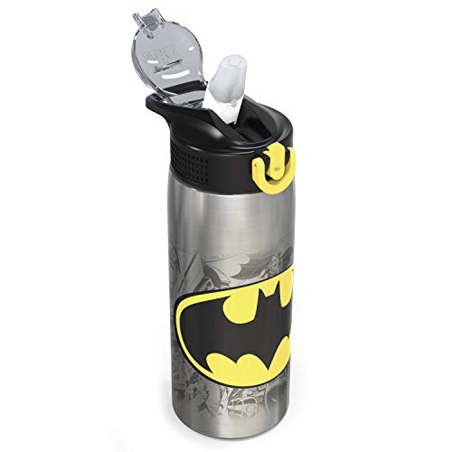 Zak Designs DC Comics Dinnerware 3 Piece Set Includes Plate, Bowl, and Water Bottle, Non-BPA, Made of Durable Material and Perfect for Fans (18/8 Stainless Steel, Batman)
