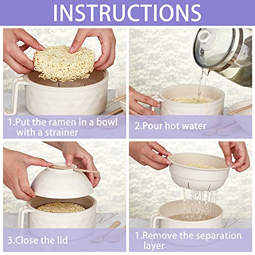 4 Set Microwave Ramen Cooker Instant Noodles Bowl 33 Oz Ramen Noodle Bowl with Lid and Handle Microwave Ramen Bowl with Forks Spoons Chopsticks for Kitchen Home