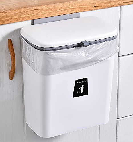 Cedilis 2.4 Gallon Kitchen Compost Bin for Counter Top, Under Sink Garbage Can, Hanging Trash Can with Lid for Kitchen Cabinet Door, Indoor Compost Bucket, Food Waste Bin, Mountable, White