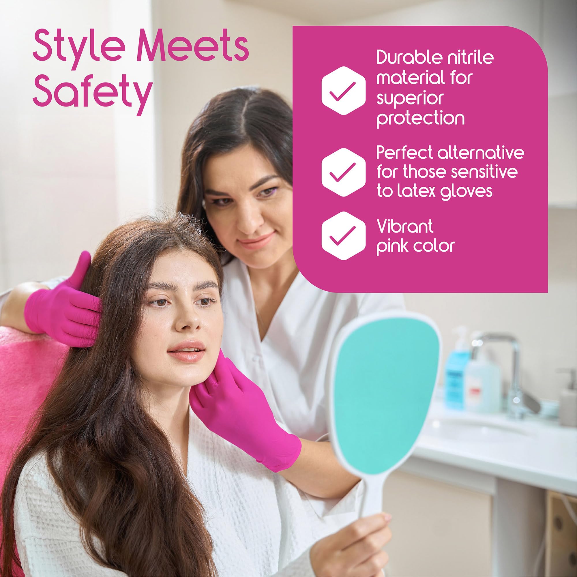 Inspire Pink Disposable Latex Free Nitrile Gloves - 2 Pack Value | Nail Salon & Hair Dye Gloves | Large