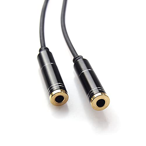 REXUS Black 2-Pack 3.5mm Y Splitter Stereo Audio Cable 4-Pole Male to 2 Female for Headphone, Headset Splitter Adapter Extension Aux Cable, Compatible MobilePhone and New Laptop(M22F35Hx2)