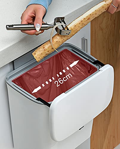Cedilis 2.4 Gallon Kitchen Compost Bin for Counter Top, Under Sink Garbage Can, Hanging Trash Can with Lid for Kitchen Cabinet Door, Indoor Compost Bucket, Food Waste Bin, Mountable, White