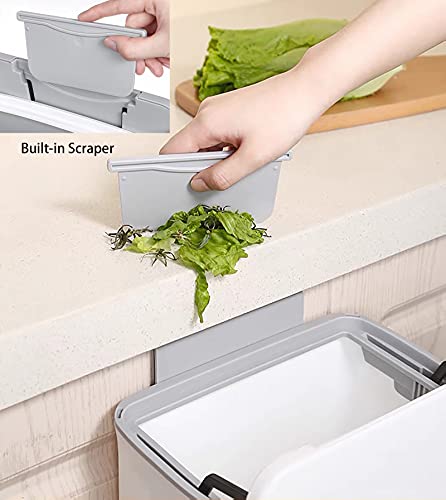 Cedilis 2.4 Gallon Kitchen Compost Bin for Counter Top, Under Sink Garbage Can, Hanging Trash Can with Lid for Kitchen Cabinet Door, Indoor Compost Bucket, Food Waste Bin, Mountable, White