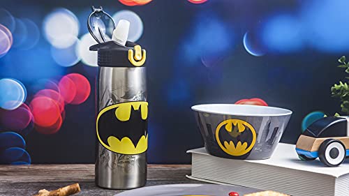 Zak Designs DC Comics Dinnerware 3 Piece Set Includes Plate, Bowl, and Water Bottle, Non-BPA, Made of Durable Material and Perfect for Fans (18/8 Stainless Steel, Batman)