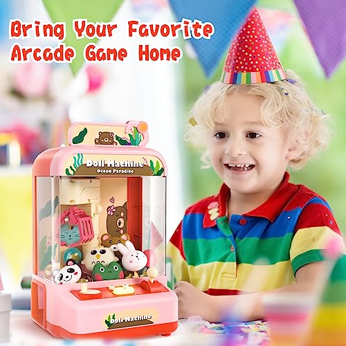 PANITU Claw Machine for Kids, Mini Vending Machines Arcade Candy Capsule Claw Game Prizes Toy, Electronic Arcade Game Indoor Toy with Music & Light,Best Birthday Gift for 6 7 8 9 Year Old Girl
