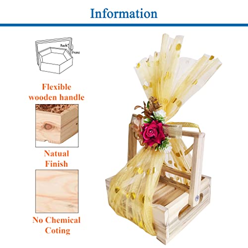 Hathkaam Empty Wooden Tray Basket, Gift Basket Kit for Diwali Celebration, Christmas, Birthday Party with Handle for Flower Fruits Empty Storage Basket for Organizing Portable Handmade Eco-Friendly