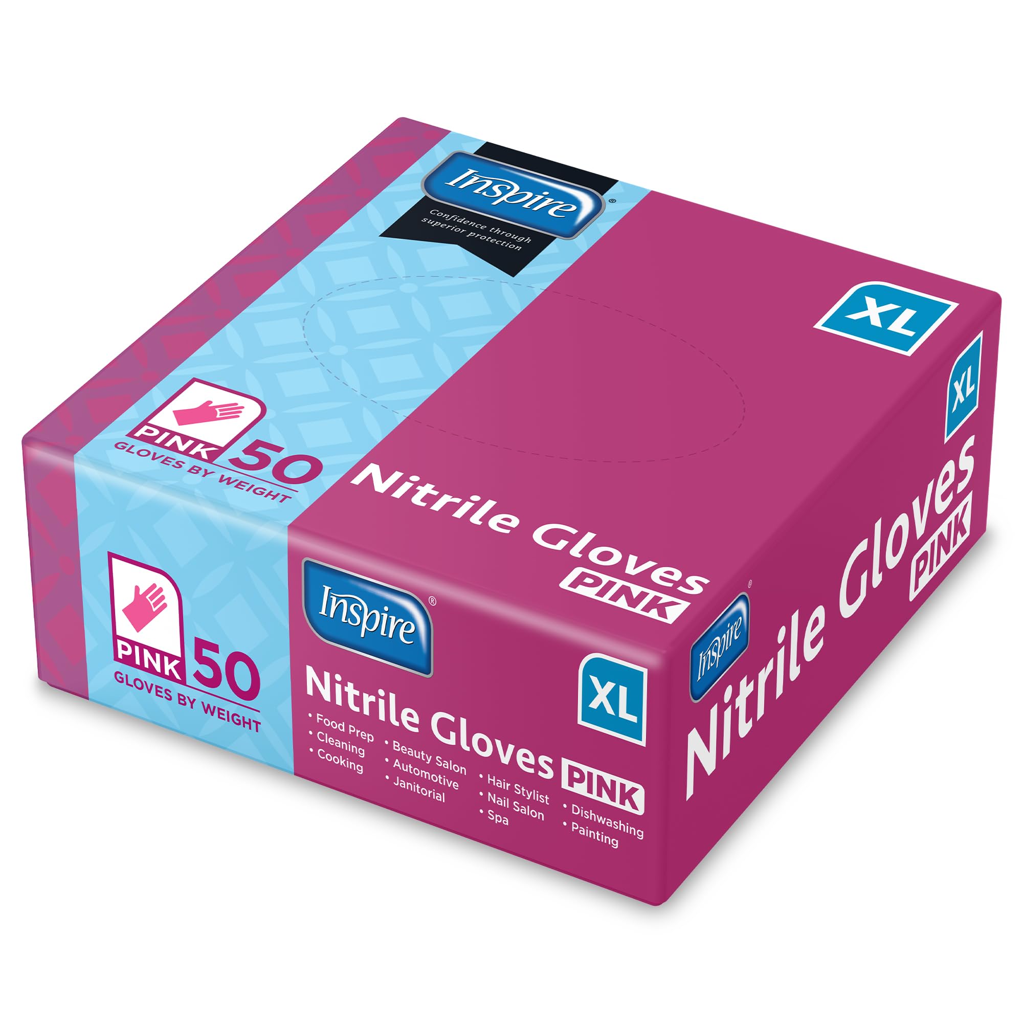 Inspire Pink Disposable Latex Free Nitrile Gloves - 2 Pack Value | Nail Salon & Hair Dye Gloves | Large