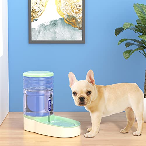 Octhems Automatic pet Water Dispenser Automatic cat Water Gravity Dog Water 1 Gallon Double Bowl Design, Suitable for Small and Medium-Sized Dogs and Cats (Green -Water )