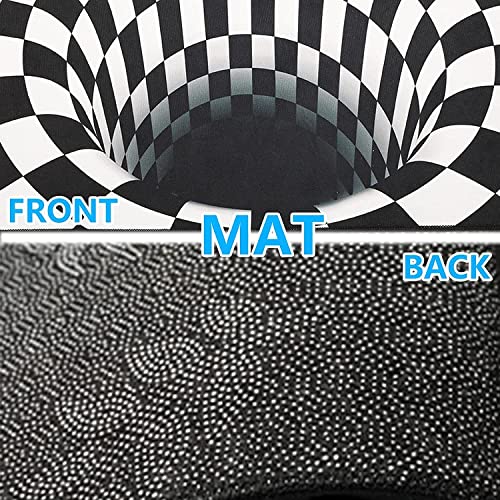YAOC 3D Halloween Carpet Vortex Optical Illusion Rug Round Carpet Clown Doormat for Lvining Bedroom, Black White Plaid Round Rugs 3D Visual Optical Floor Mat (M-13)