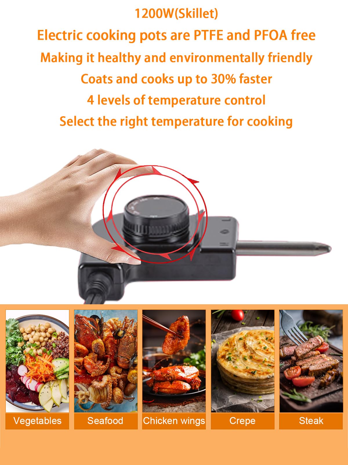 Electric Skillet Nonstick Extra Large - Serves For 6 People Ceramic Electric Frying Pan With Lid, Dishwasher Safe, Rapid Heat Up, 1200W, 6QT, Dark Grey