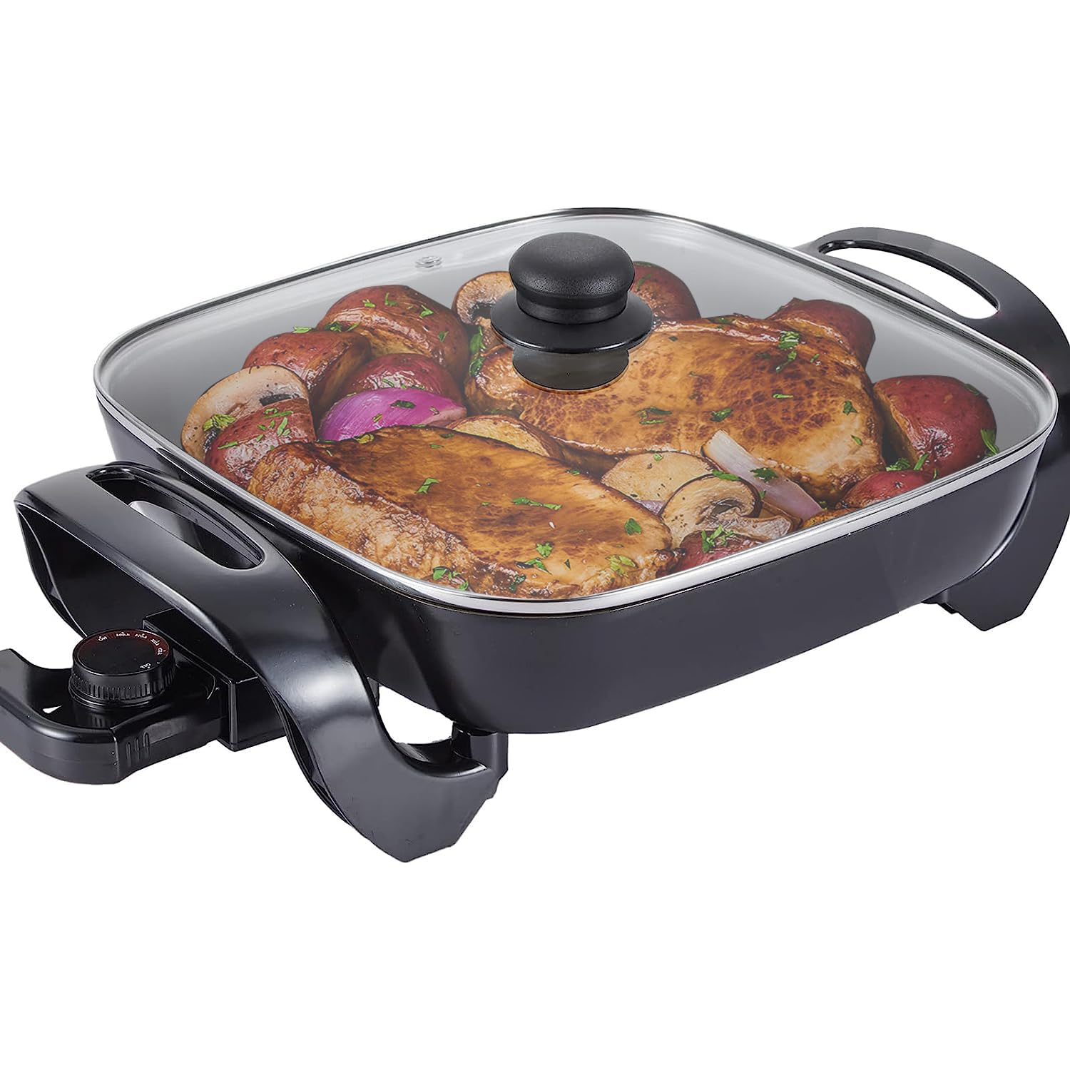 Electric Skillet Nonstick Extra Large - Serves For 6 People Ceramic Electric Frying Pan With Lid, Dishwasher Safe, Rapid Heat Up, 1200W, 6QT, Dark Grey