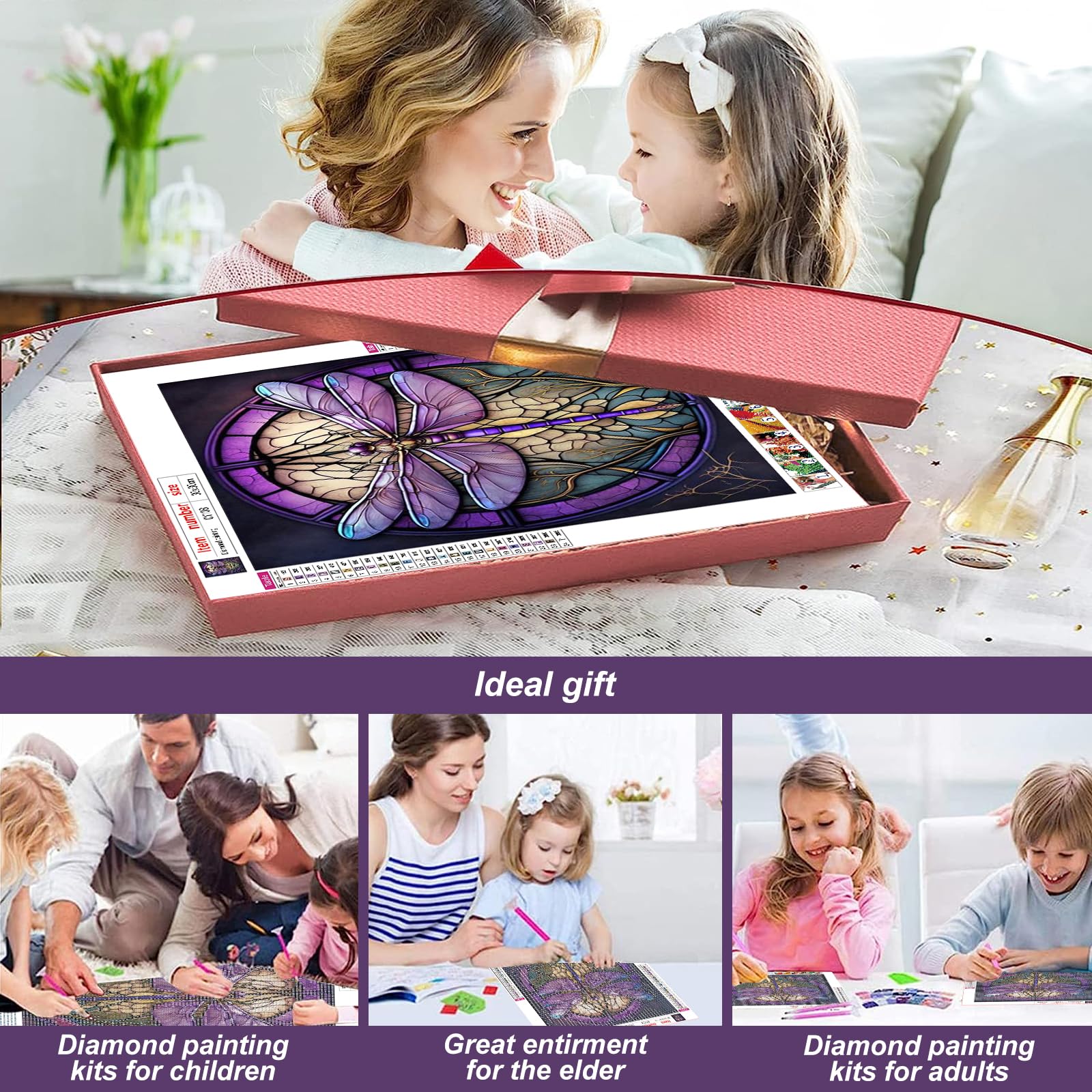 Stalente Diamond Painting Kits for Adults, 5D DIY Diamond Art Kits for Beginners Round Full Drill Diamond Painting for Home Wall Decoration Gift 12×12inch, Dragonfly