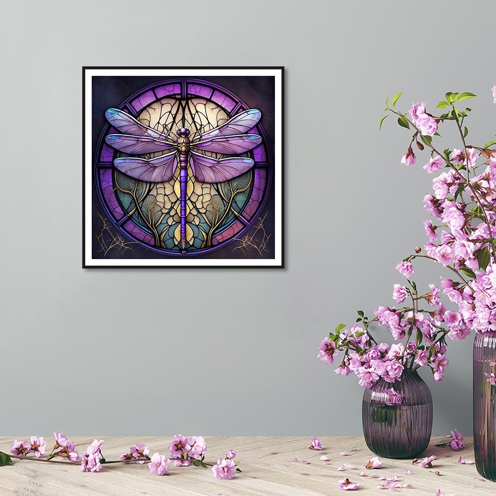 Stalente Diamond Painting Kits for Adults, 5D DIY Diamond Art Kits for Beginners Round Full Drill Diamond Painting for Home Wall Decoration Gift 12×12inch, Dragonfly