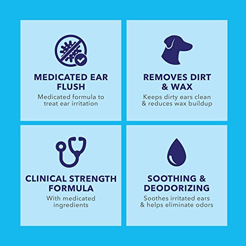 Vetnique Labs Oticbliss Ear Cleaner Wipes/Flushes for Dogs & Cats with Odor Control and Itch Relief Reduces Head Shaking - Clear The Ear (Ear Cleaning Flush, Medicated 4oz)
