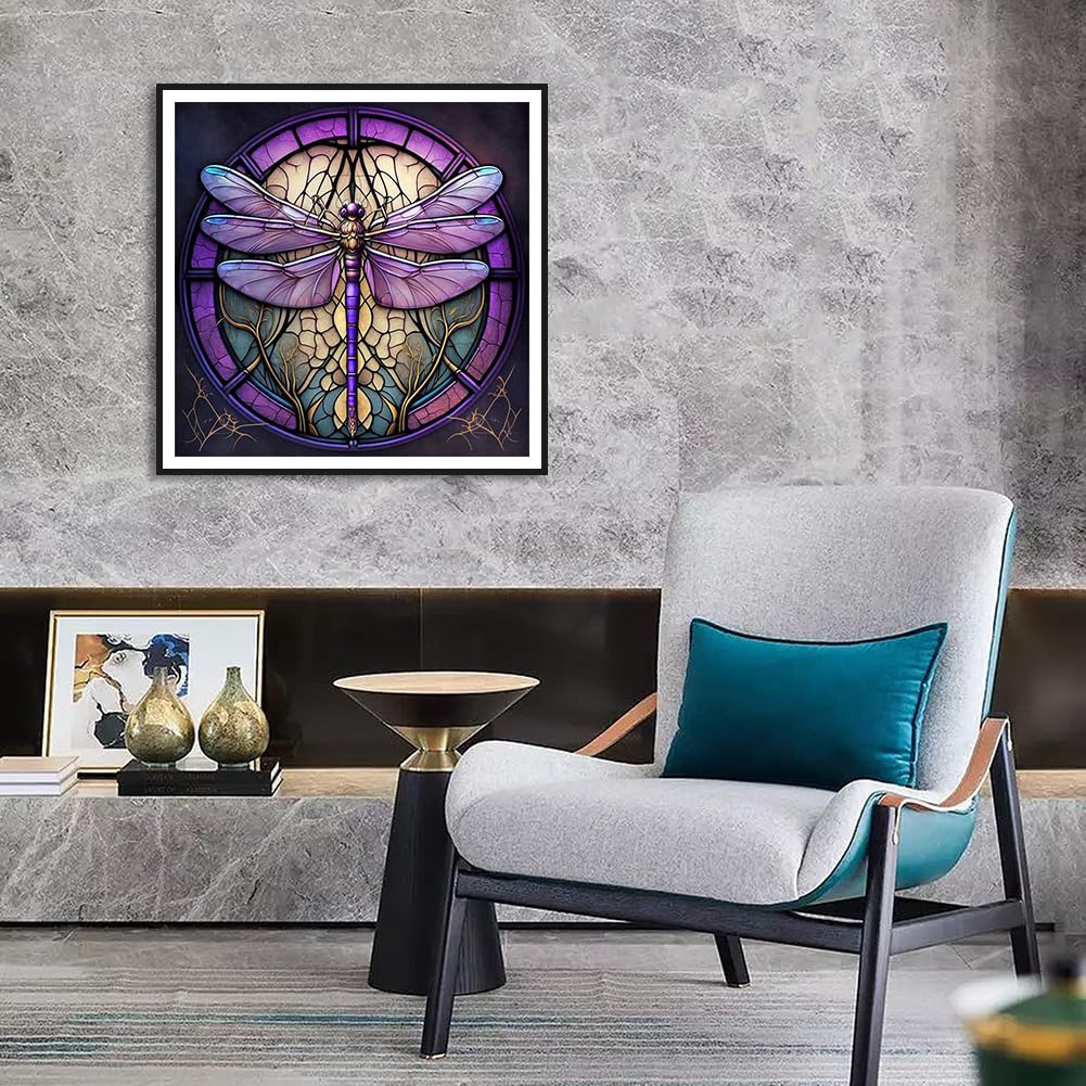 Stalente Diamond Painting Kits for Adults, 5D DIY Diamond Art Kits for Beginners Round Full Drill Diamond Painting for Home Wall Decoration Gift 12×12inch, Dragonfly