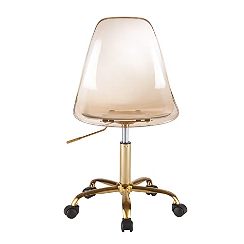 Urban Shop Acrylic Rolling Desk Chair, Tan 21.25D x 19.68W x 34H Inch