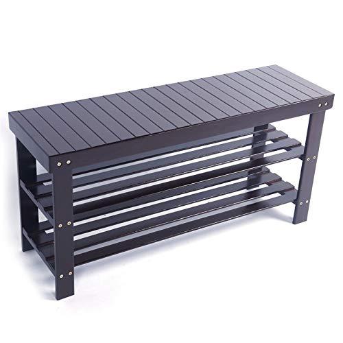 Ochine Bamboo Shoe Rack Bench Entryway Storage Bench 3-Tier Sturdy Shoe Organizer Storage Stable Shoe Shelf Organizer Holds up to 551 LBS for Entryway Bedroom Living Room Balcony (Ship from USA)