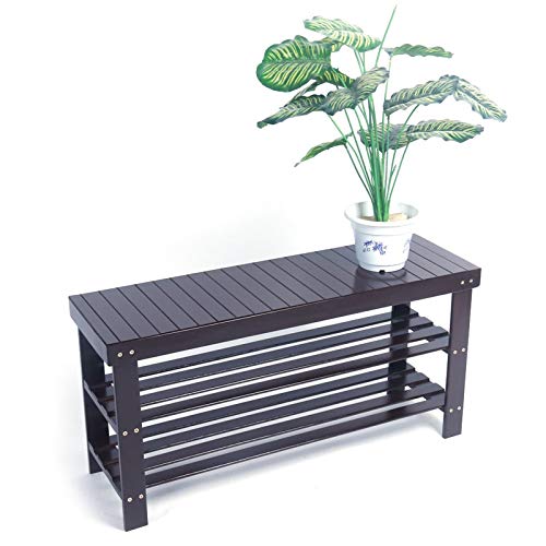 Ochine Bamboo Shoe Rack Bench Entryway Storage Bench 3-Tier Sturdy Shoe Organizer Storage Stable Shoe Shelf Organizer Holds up to 551 LBS for Entryway Bedroom Living Room Balcony (Ship from USA)