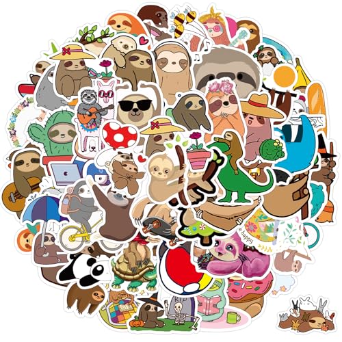 Amaxiu 100Pcs Cute Sloth Stickers, Kawaii Animal Decals Waterproof Cartoon Stickers Vinyl Water Bottles Stickers Sloth Lovers Gifts for DIY Decoration Scrapbook Luggage