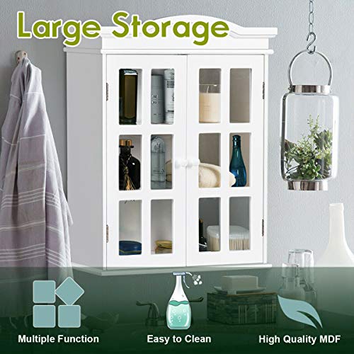 DORTALA Bathroom Cabinet Wall Mount Adjustable Shelf Elegant Two Door Collection Storage Medicine Cabinet, White