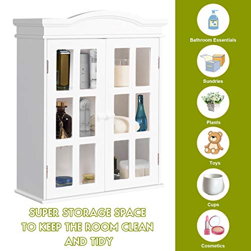 DORTALA Bathroom Cabinet Wall Mount Adjustable Shelf Elegant Two Door Collection Storage Medicine Cabinet, White