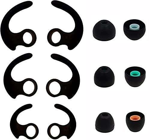 ALXCD Eartips Ear Hooks Compatible with Sony MDR-XB510AS MDR-XB50BS Sports Headphone, S/M/L 3 Sizes 3 Pairs Soft Silicon Ear Tips & Ear Hooks, Compatible with MDR-XB510AS MDR-XB50BS, 6+6, Black