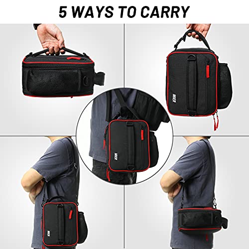 MIER Expandable Lunch Bag Insulated Lunch Box for Men Boys Teens to Work School Travel, Multiple Pockets Portable Lunchbox Bags with Shoulder Strap (Black/Red)