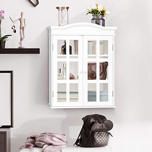 DORTALA Bathroom Cabinet Wall Mount Adjustable Shelf Elegant Two Door Collection Storage Medicine Cabinet, White