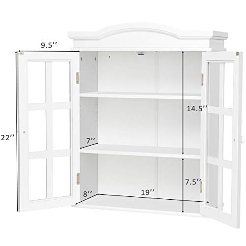 DORTALA Bathroom Cabinet Wall Mount Adjustable Shelf Elegant Two Door Collection Storage Medicine Cabinet, White