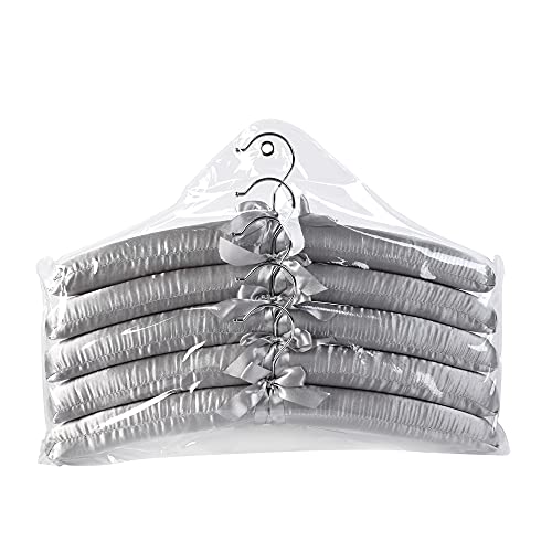 Better to U Grey Satin Padded Sweater Hangers 5 Pack, Blouse Hanger with Thick & Soft Foam for Bridal Wedding Dress Lingerie, Smooth Silk Covered Shirt Hanger Without Shoulder Bump