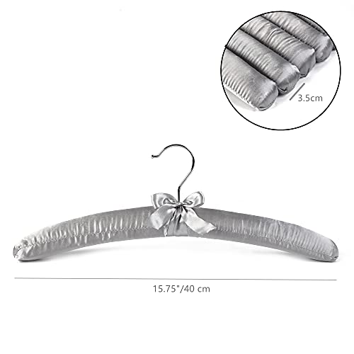 Better to U Grey Satin Padded Sweater Hangers 5 Pack, Blouse Hanger with Thick & Soft Foam for Bridal Wedding Dress Lingerie, Smooth Silk Covered Shirt Hanger Without Shoulder Bump