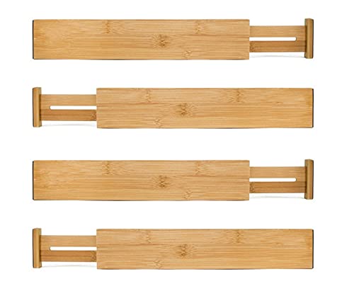 DARWIS Drawer Dividers Organizers - Expandable Drawer Organization Separators for Kitchen, Dresser, Bedroom, Bathroom and Office - Adjustable Spring Loaded Wood Organizer | 4 Pack (17.5-22 inch)