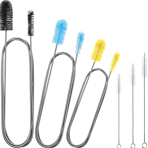 6 Pieces Aquarium Filter Brush Set Include Double-Ended Hose Brush and Straw Nylon Brush Stainless Steel Flexible Spring Brush Assorted Sizes Long Tube Cleaning Brush for Fish Tank Home Kitchen
