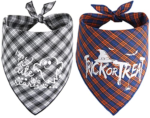 Halloween Bandana for Dogs Set of 2, Triangle Reversible Pet Scarf for Small Medium Large Dogs