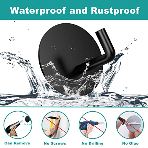 BARONAGE 8 Pack Adhesive Hooks, Towel Hook for Hanging Heavy Duty Waterproof Stainless Steel Robe Coat Hooks Black Wall-Hooks Stick on Bathroom Kitchen Home Door Bedroom