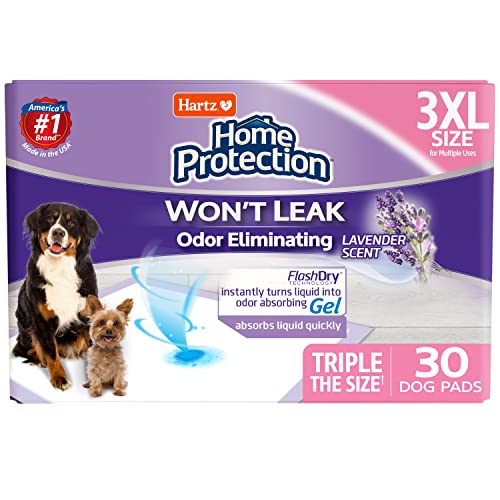 Hartz Home Protection Odor Eliminating Scented Dog Pads, Super Absorbent & Won’t Leak, Lavender Scent, 3XL Pads, 30 Count, Packaging May Vary