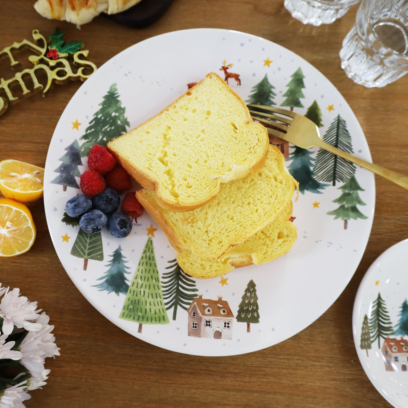 Sonemone Winter Wonderland Dinner Plates Set of 4, 11 Inch Ceramic Plates, Large Dinnerware Dish Set for Kitchen, Dinner, Salad, Dessert, Microwave & Dishwasher Safe, Scratch Resistant