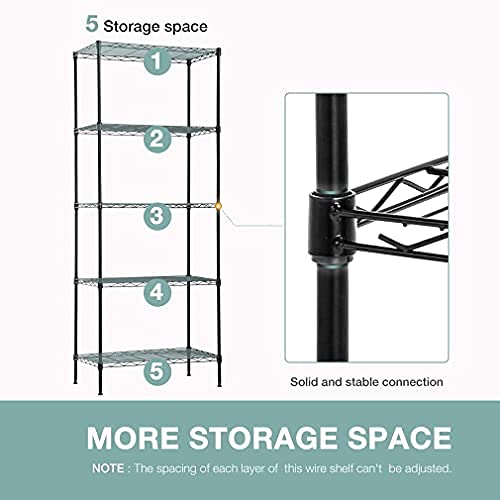 PayLessHere 14" D×24" W×60" H Wire Shelving Unit Metal Commercial Shelf with 5 Tier Layer Rack Strong Steel for Restaurant Garage Pantry Kitchen Garage,Black