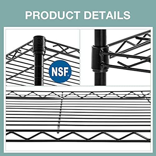 PayLessHere 14" D×24" W×60" H Wire Shelving Unit Metal Commercial Shelf with 5 Tier Layer Rack Strong Steel for Restaurant Garage Pantry Kitchen Garage,Black