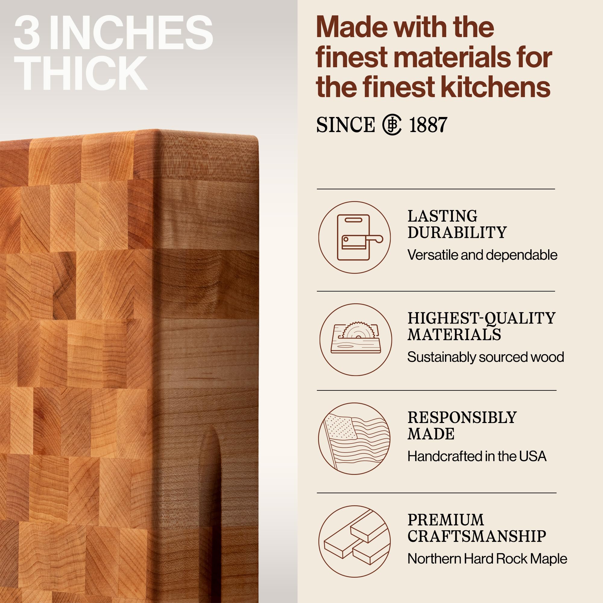 John Boos Block CCB183-S Classic Reversible Maple Wood End Grain Chopping Block, 18 Inches x 18 Inches x by 3 Inches