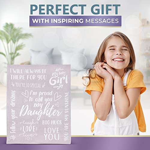 EasyFluffy Daughter Fleece Blanket from Mom or Dad – Pure Fleece Throw Blankets – Versatile Outside Light Throw Blankets – to My Daughter Fleece Blanket – Inspirational Message, 50" x 60" (Lilac)