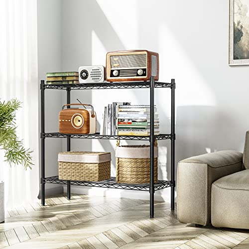 SZQINJI 3-Shelf Storage Wire Shelves Heavy Duty 3 Tiers Standing Shelving Units Adjustable Metal Organizer Wire Rack, Black